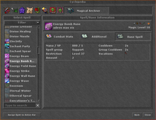 Character Stats y Magical Archive - Tibia Girls